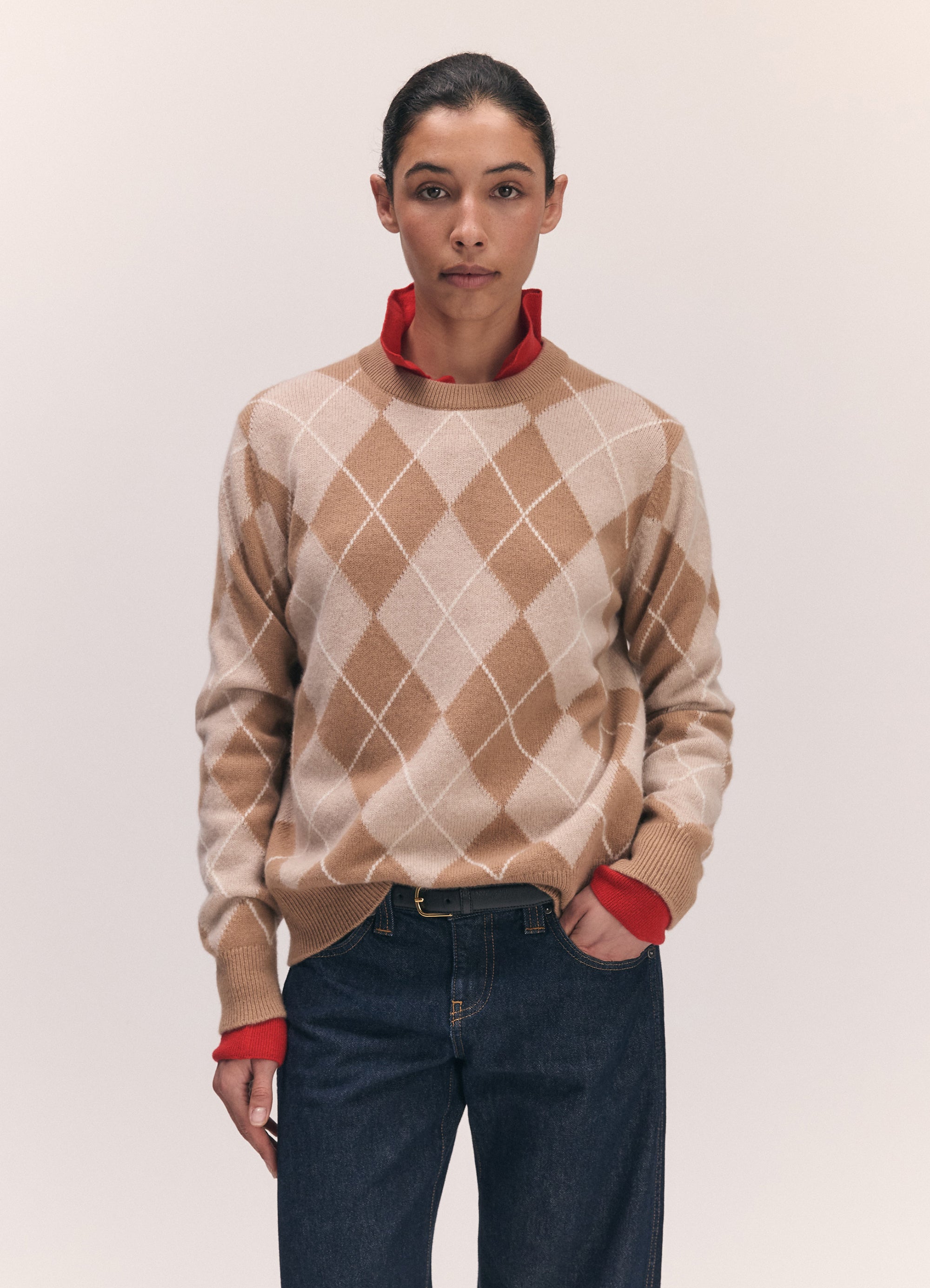 Ava Argyle Crewneck in Camel with Oat – &Daughter